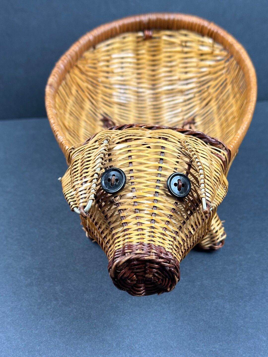 Boho Rattan Wicker Button-eyed Pig Storage Basket for Keys, Candy, Junk ...