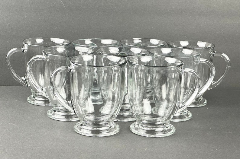 Set of 9 Cafe Clear Anchor Hocking 16 Oz Glass Mug-classic Flare Lip ...