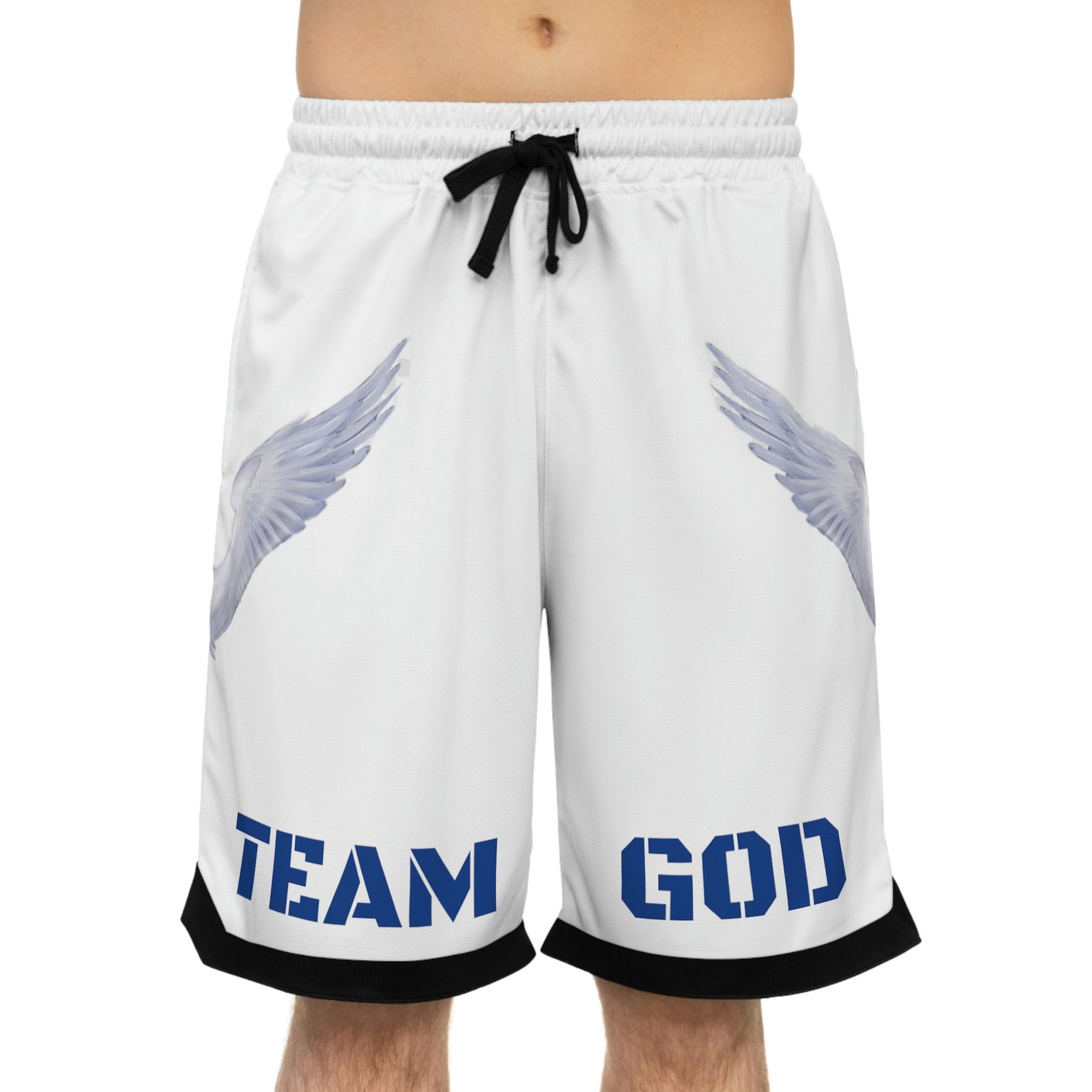 White Team God Basketball Shorts navy Blue Print With Wings - Etsy