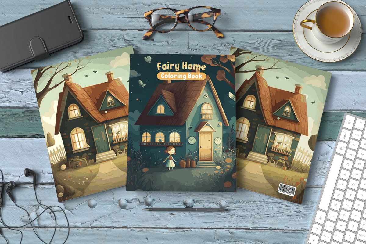 Fairy Home Coloring Book Cover for Kdp, Magical Fairy Houses Book Cover ...