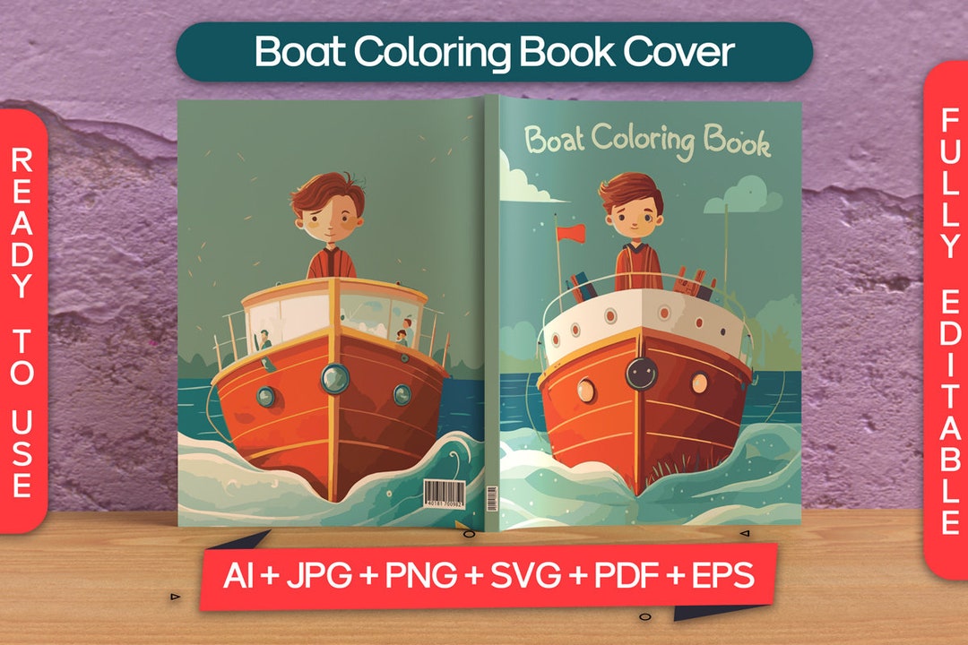 Boat Coloring Book Cover for Kdp, Book Cover Designs, Kdp Cover ...