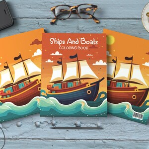Ships and Boats Coloring Book Cover for Kdp, Vehicles Book Tamplate ...
