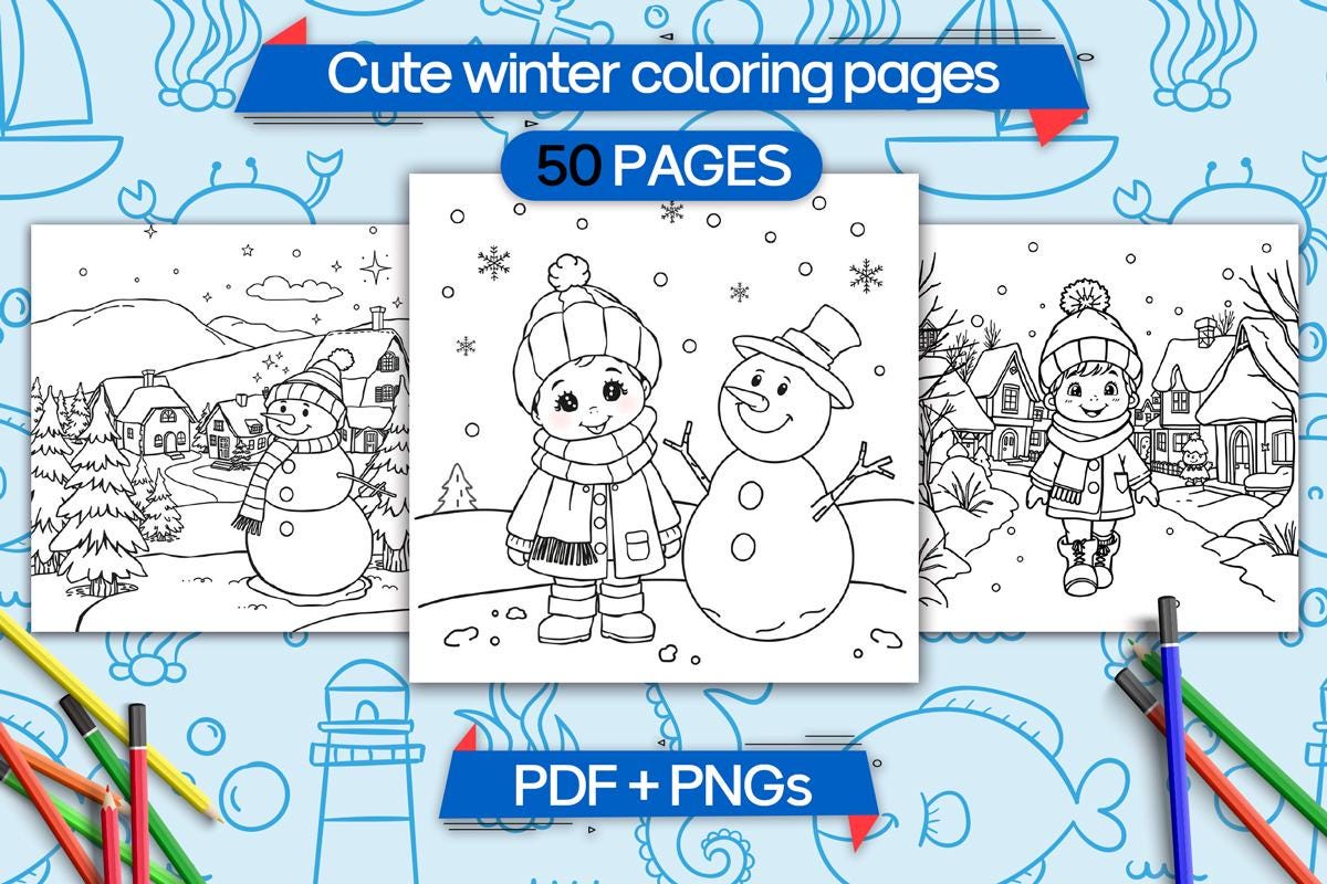 Cute Winter Coloring Pages Bundle for Kids and Adults – Fun, Digital ...