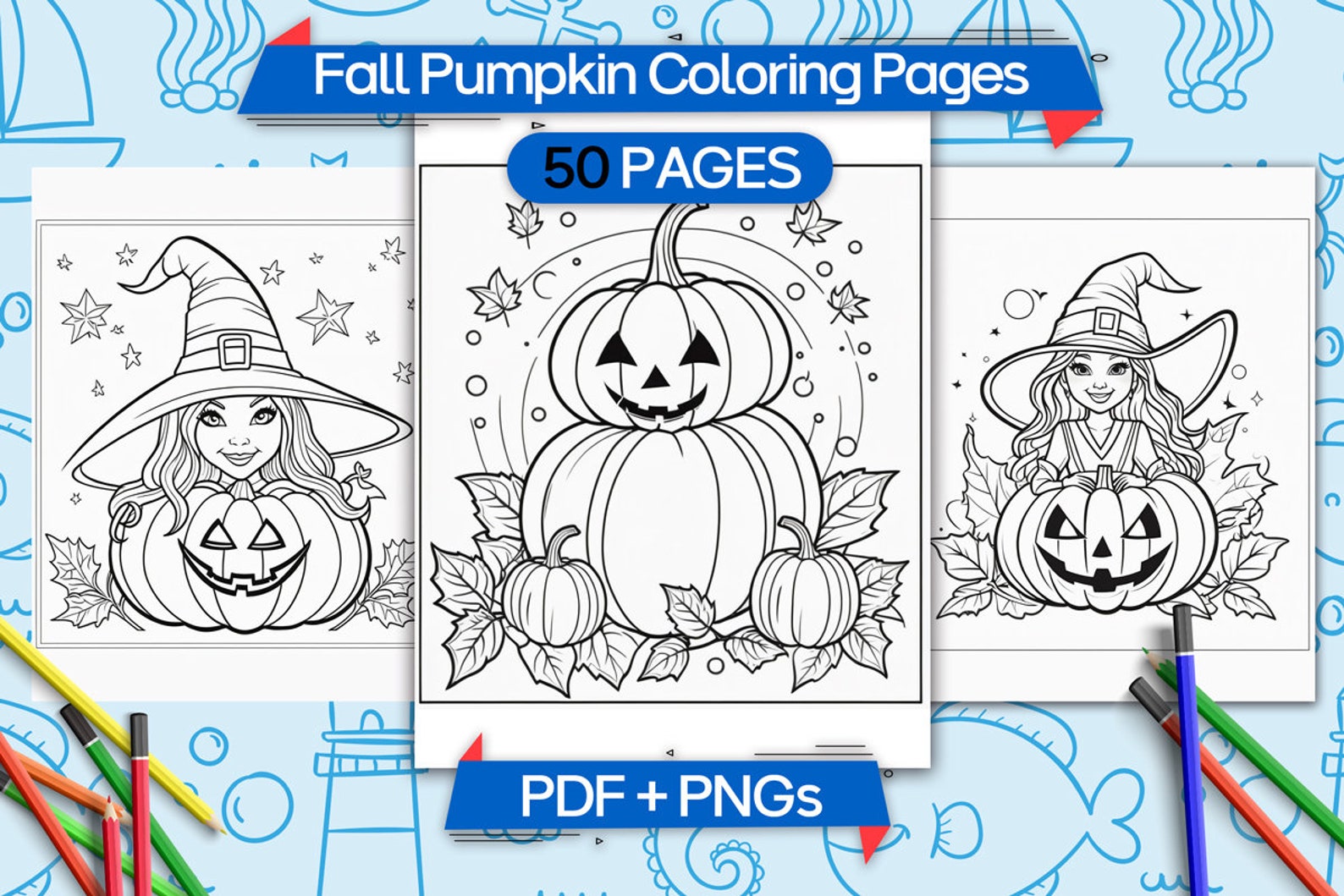 Fall Pumpkin Coloring Pages, Autumnal Pumpkin Illustrations, Cozy Fall ...