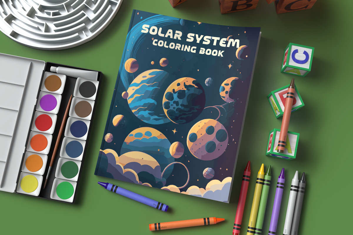 Solar System Coloring Book Cover, Outer Space Book Cover, Astronomy ...