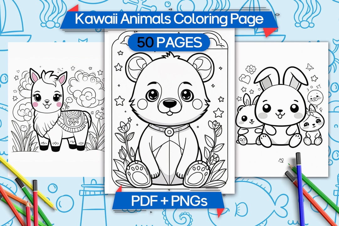 Cute Kawaii Animals Coloring Pages, Printable Animal Coloring Sheets ...