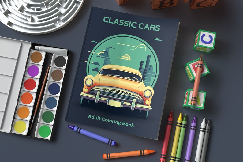 Classic Cars Adult Coloring Book Cover, Car Book Cover, Vintage Car ...