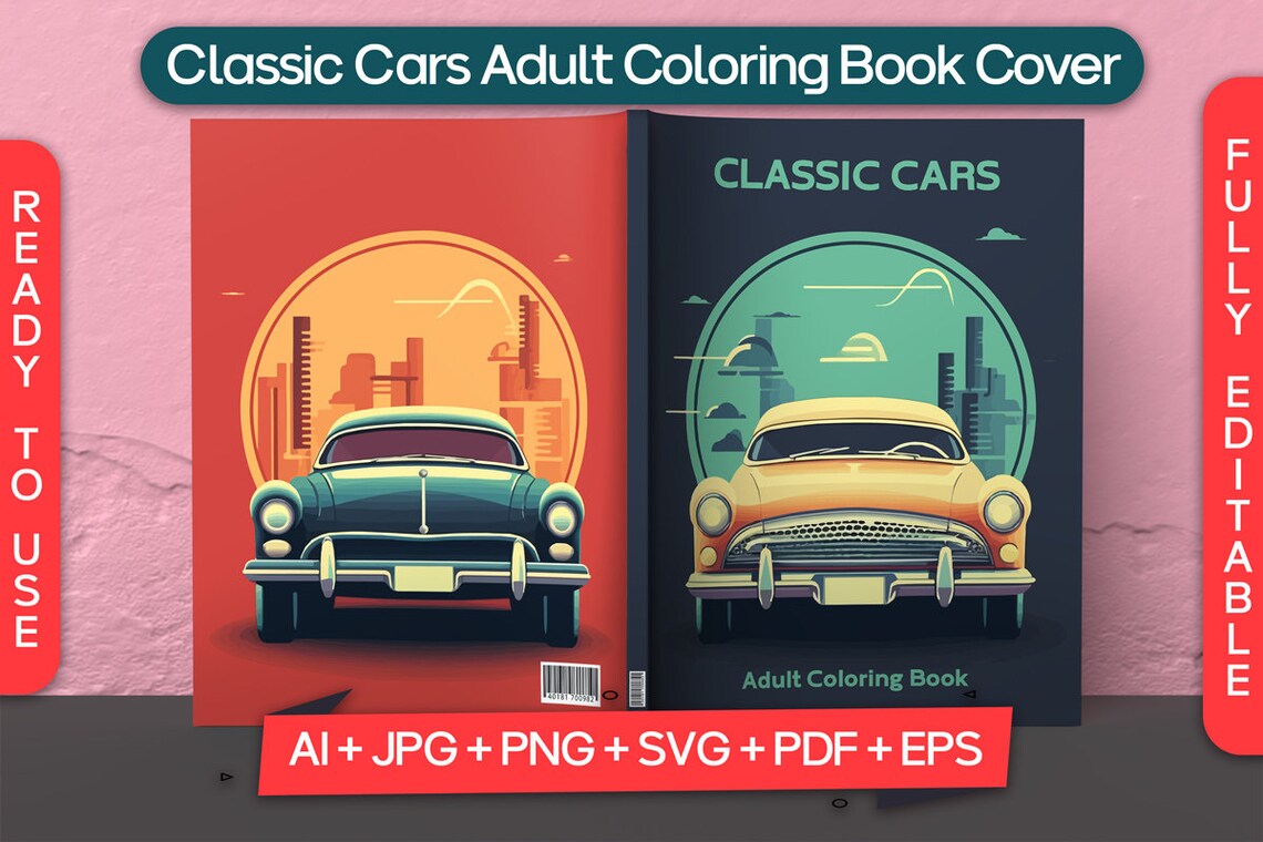 Classic Cars Adult Coloring Book Cover, Car Book Cover, Vintage Car ...