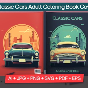 Classic Cars Adult Coloring Book Cover, Car Book Cover, Vintage Car ...