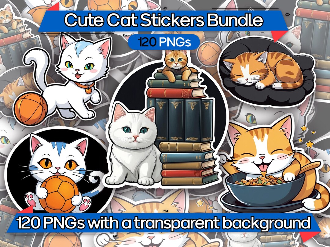 Cute Cat Stickers Bundle Collection, Digital Cat Stickers Bundle for ...