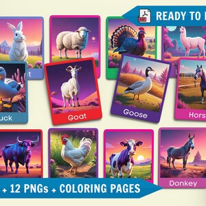 Flashcards Farm Animals, Colorful Farm Animal Flashcards for Teaching ...
