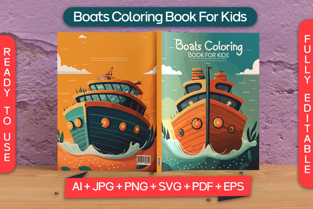 Boats Coloring Book Cover for Kids, Kdp Paperback Cover, Low Content ...