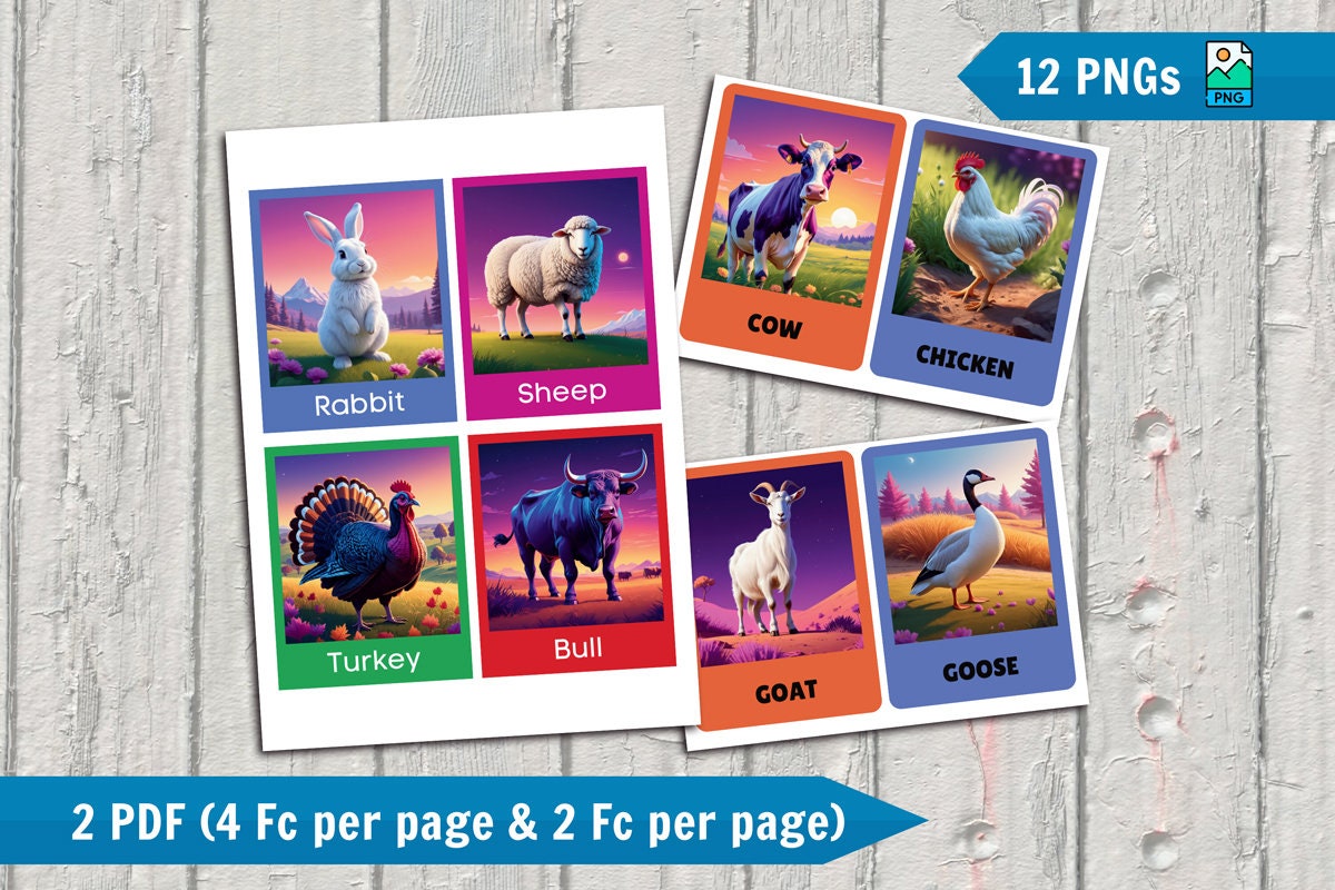 Flashcards Farm Animals, Colorful Farm Animal Flashcards for Teaching ...