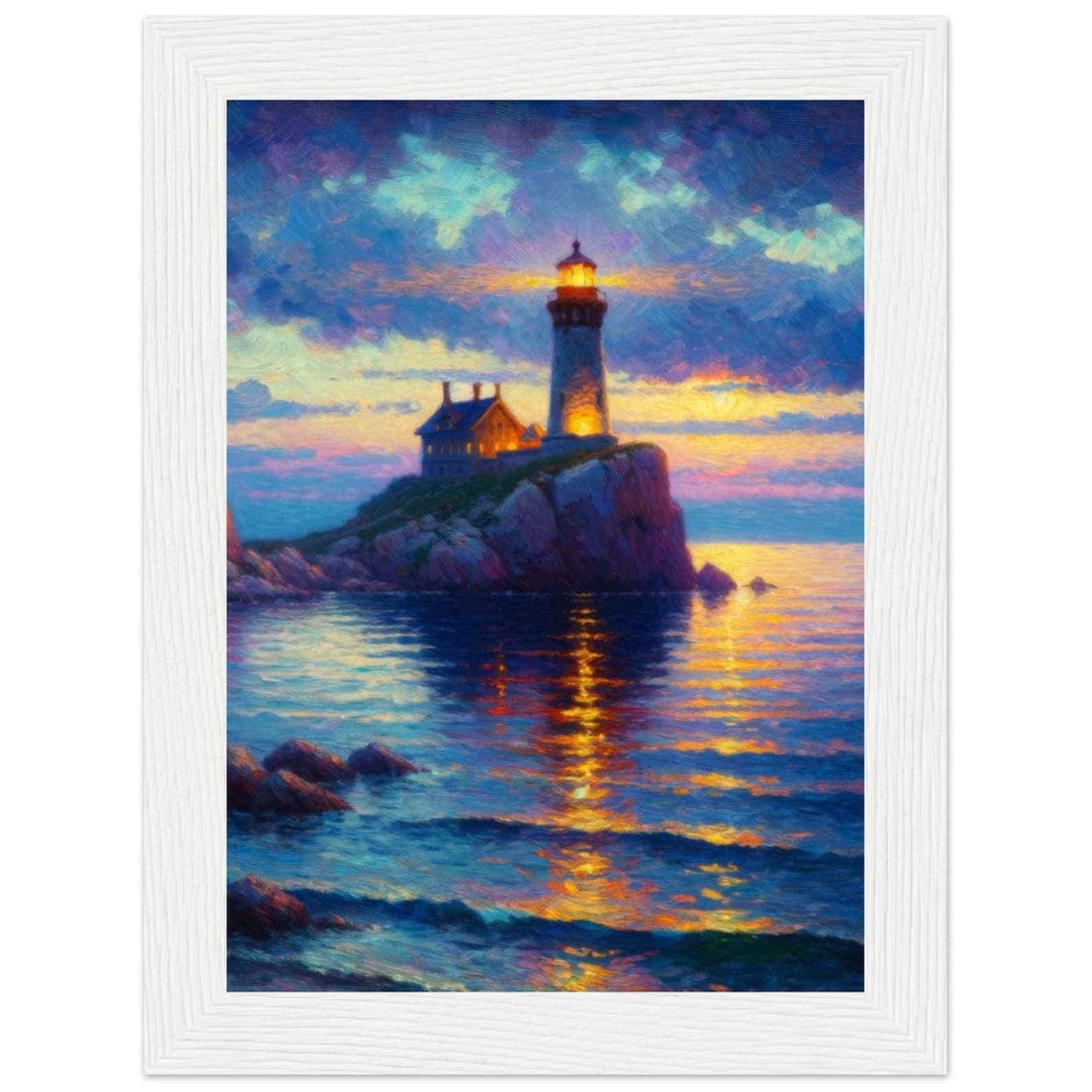 Lighthouse at Sunset – Impressionist Scenic Wall Art for Home Decor - Etsy