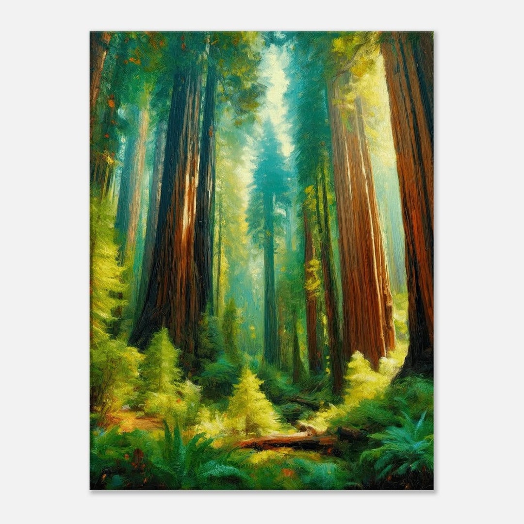 Redwood Forest Wall Art, California Impressionist Canvas Decor, Nature ...