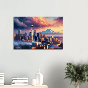 Seattle Skyline at Sunset | Framed Canvas Wall Art | Impressionist ...