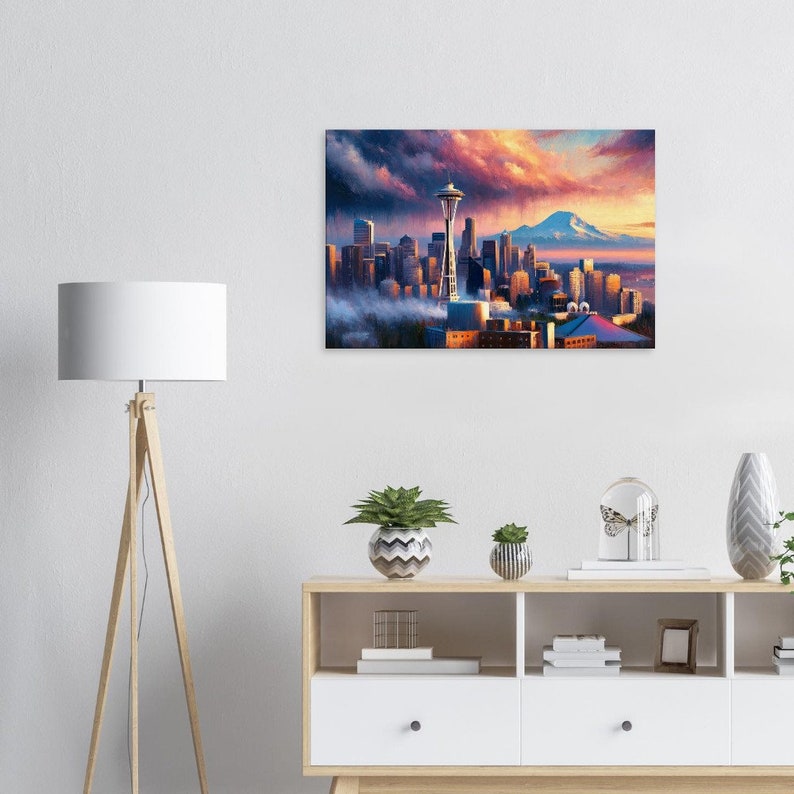 Seattle Skyline at Sunset | Framed Canvas Wall Art | Impressionist ...