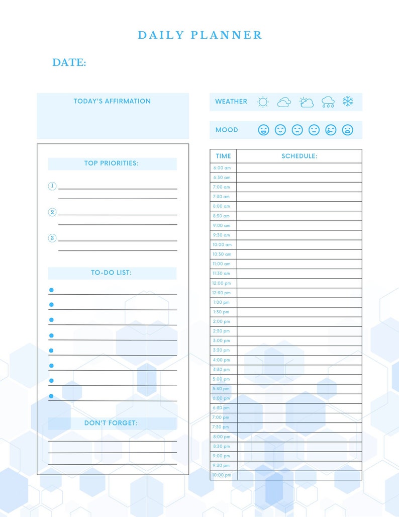 Blue Hexagon Personal Daily Planner - Etsy