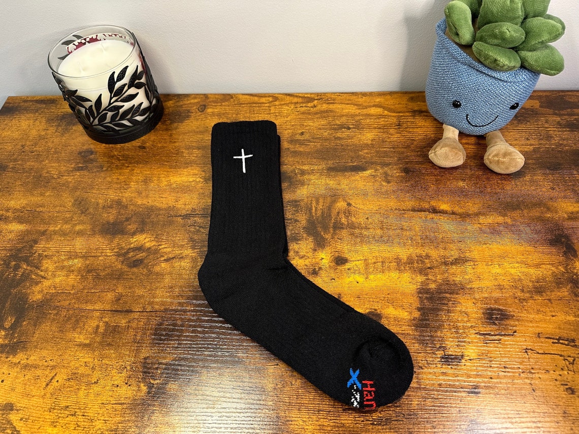 Cross Embroidery Socks, Crew Socks 6 12 Embroidered, Custom Embroidery ...