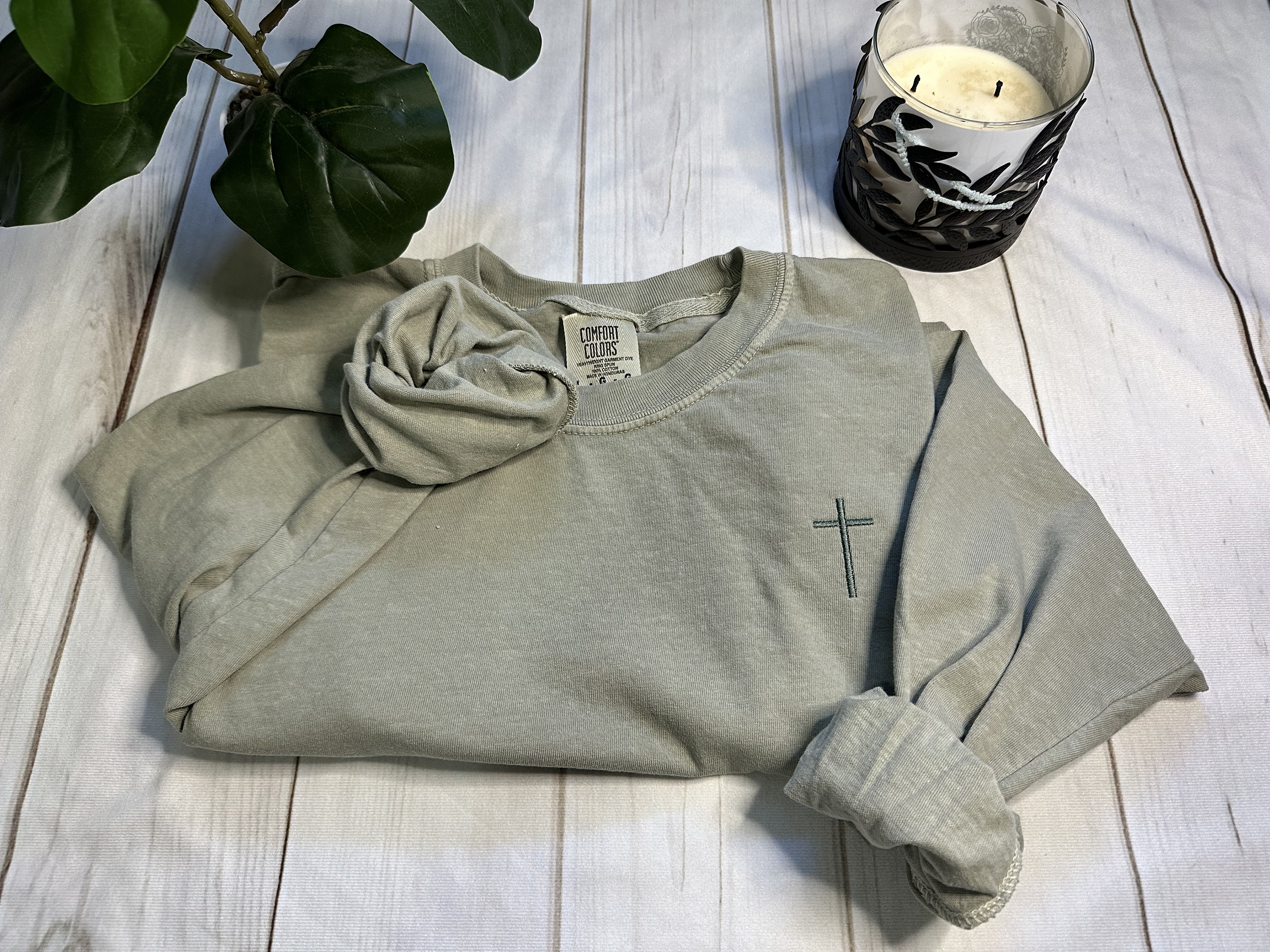 Cross Embroidered Long Sleeve Shirt, Comfort Color, Christian Clothing ...