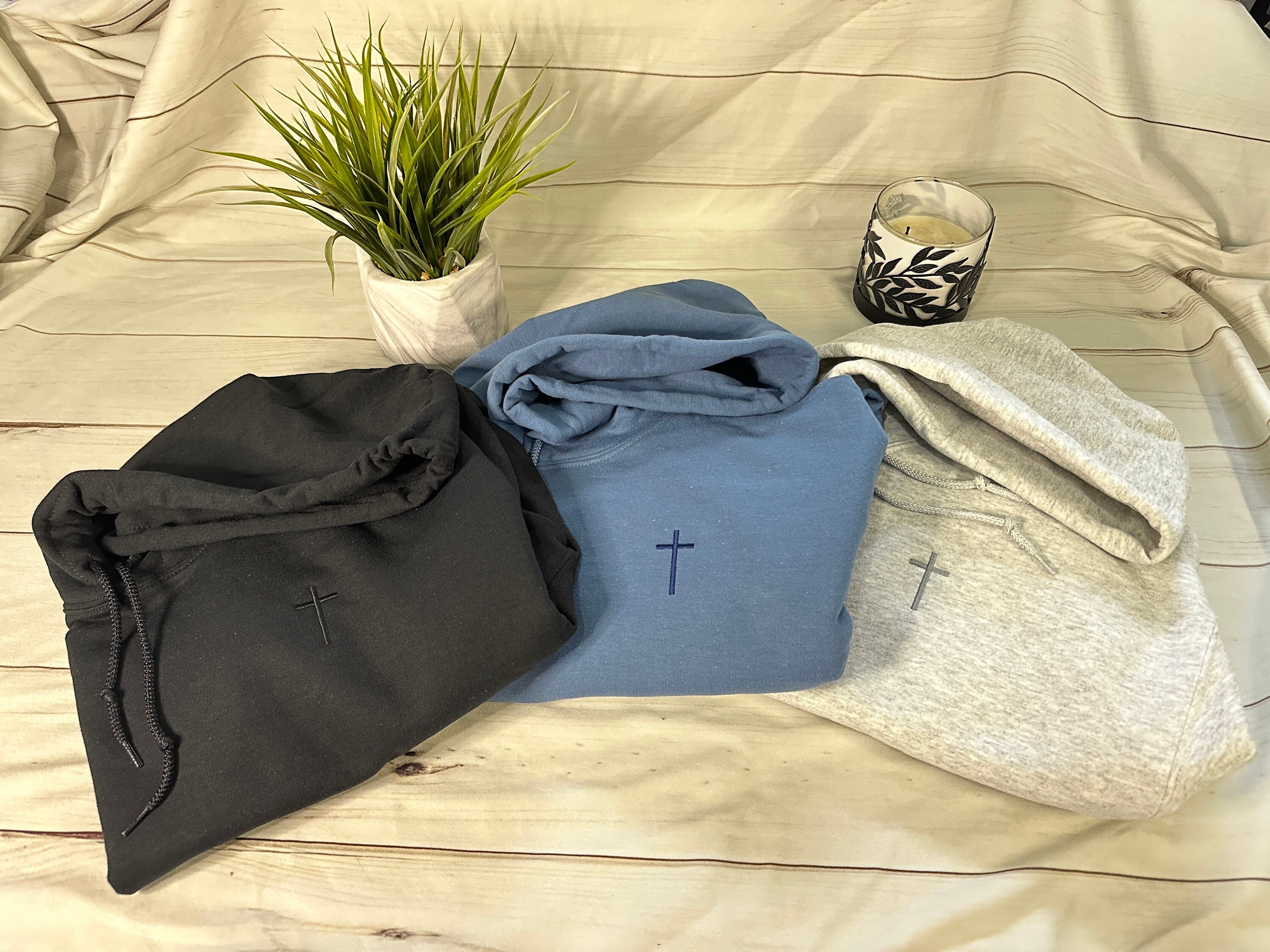 Cross Embroidery Hoodie, Colored Cross Embroidered Sweater, Christian ...
