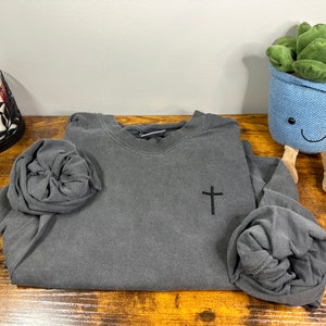 Cross Embroidered Long Sleeve Shirt, Comfort Color, Christian Clothing ...