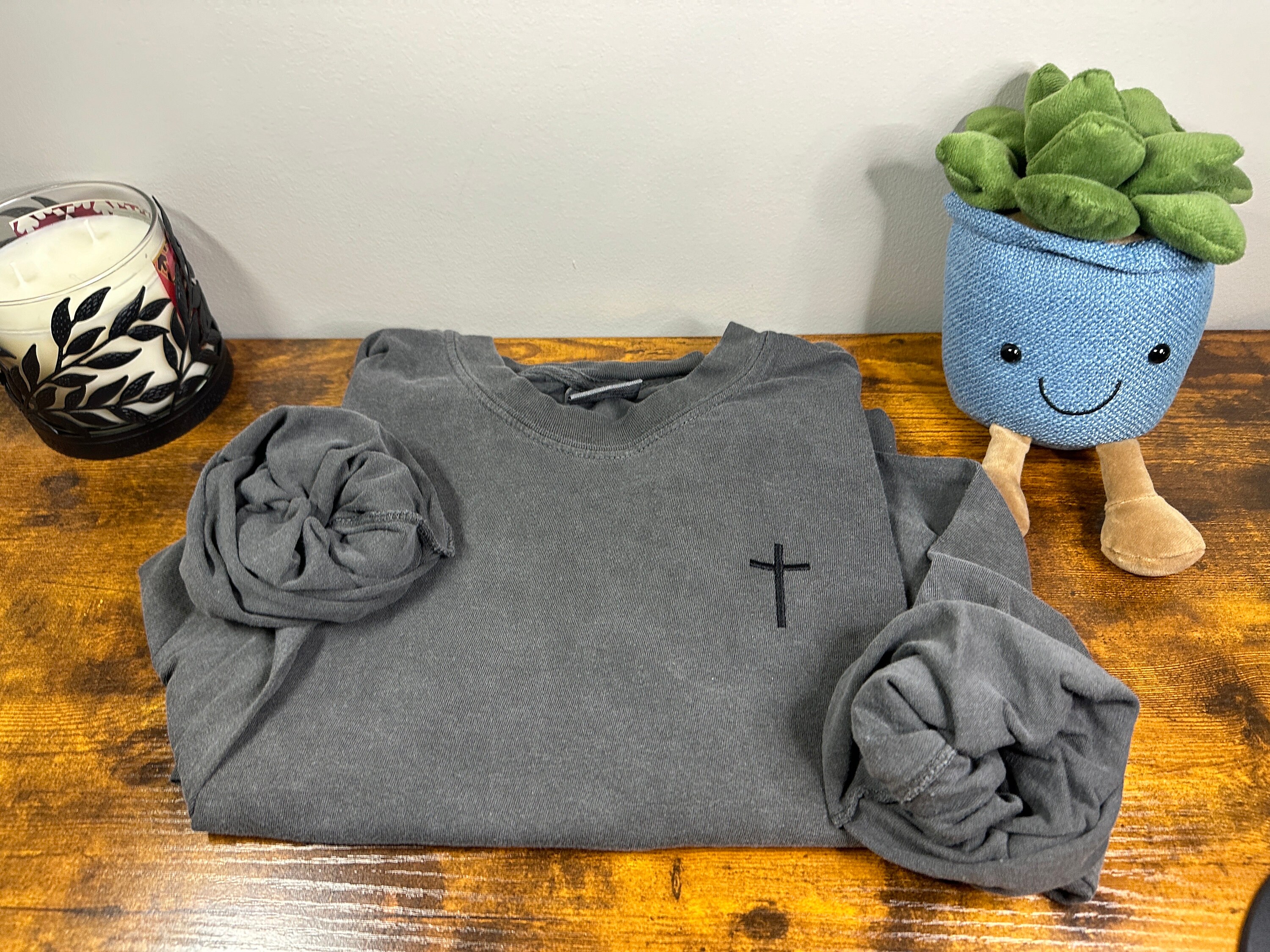 Cross Embroidered Long Sleeve Shirt, Comfort Color, Christian Clothing ...
