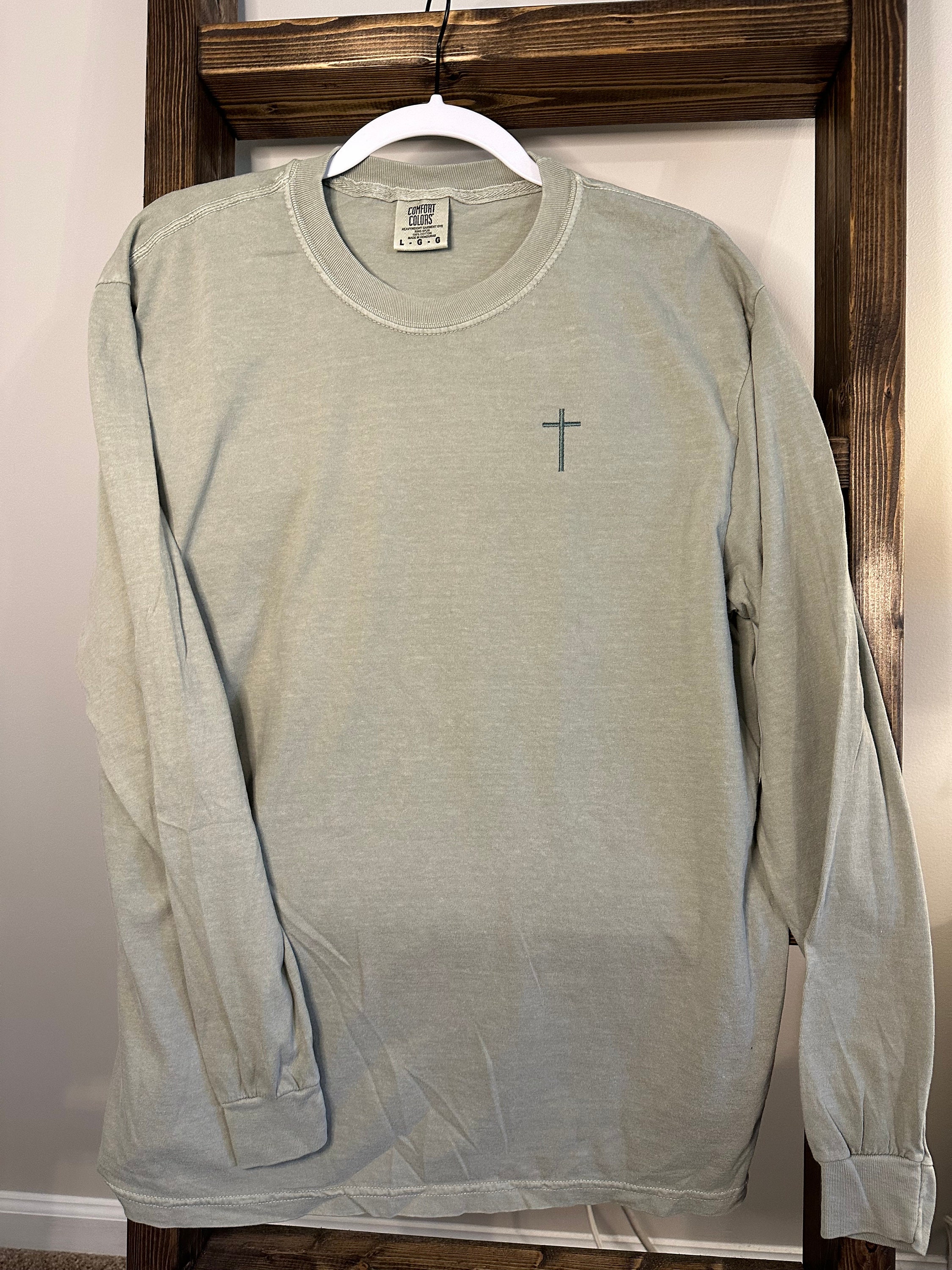 Cross Embroidered Long Sleeve Shirt, Comfort Color, Christian Clothing ...