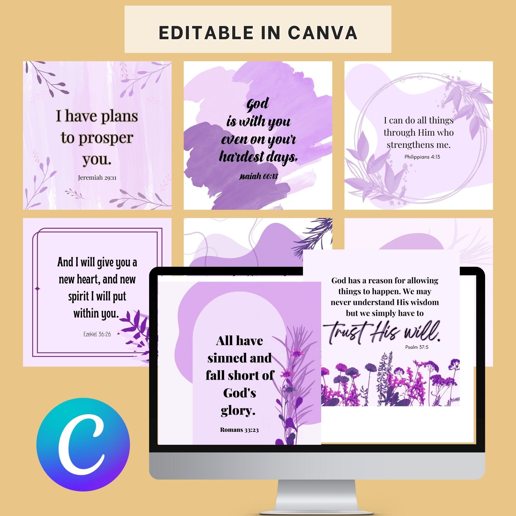 75 Christian Bible Verses Templates , Canva Christian Quotes , Purple ...