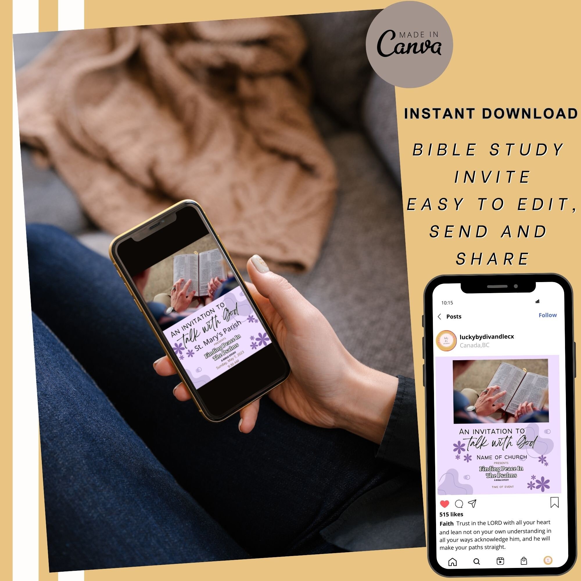 Bible Study Invite | Bible Study Flyer | Editable Canva Template ...