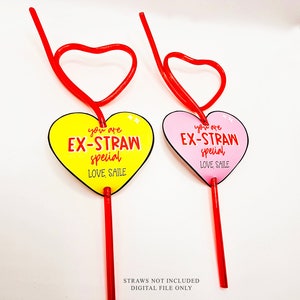 Editable Crazy Straw Tags, Valentine Cards for Kids School, You're Ex ...