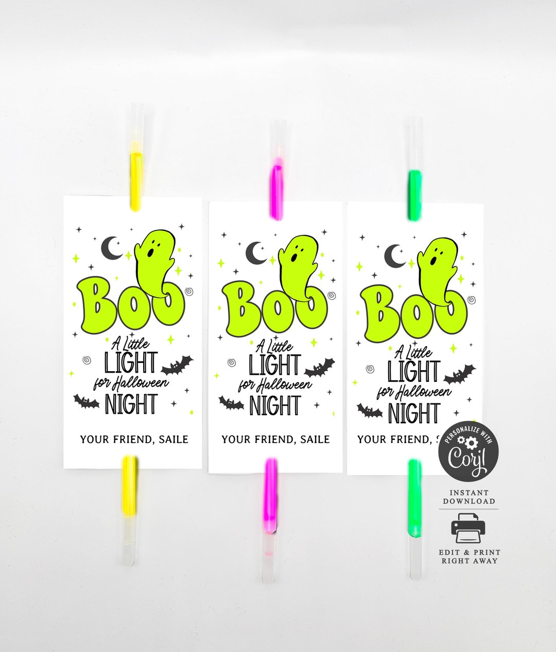 Halloween Glow Stick Tag Printable, A Little Light for Halloween Night ...