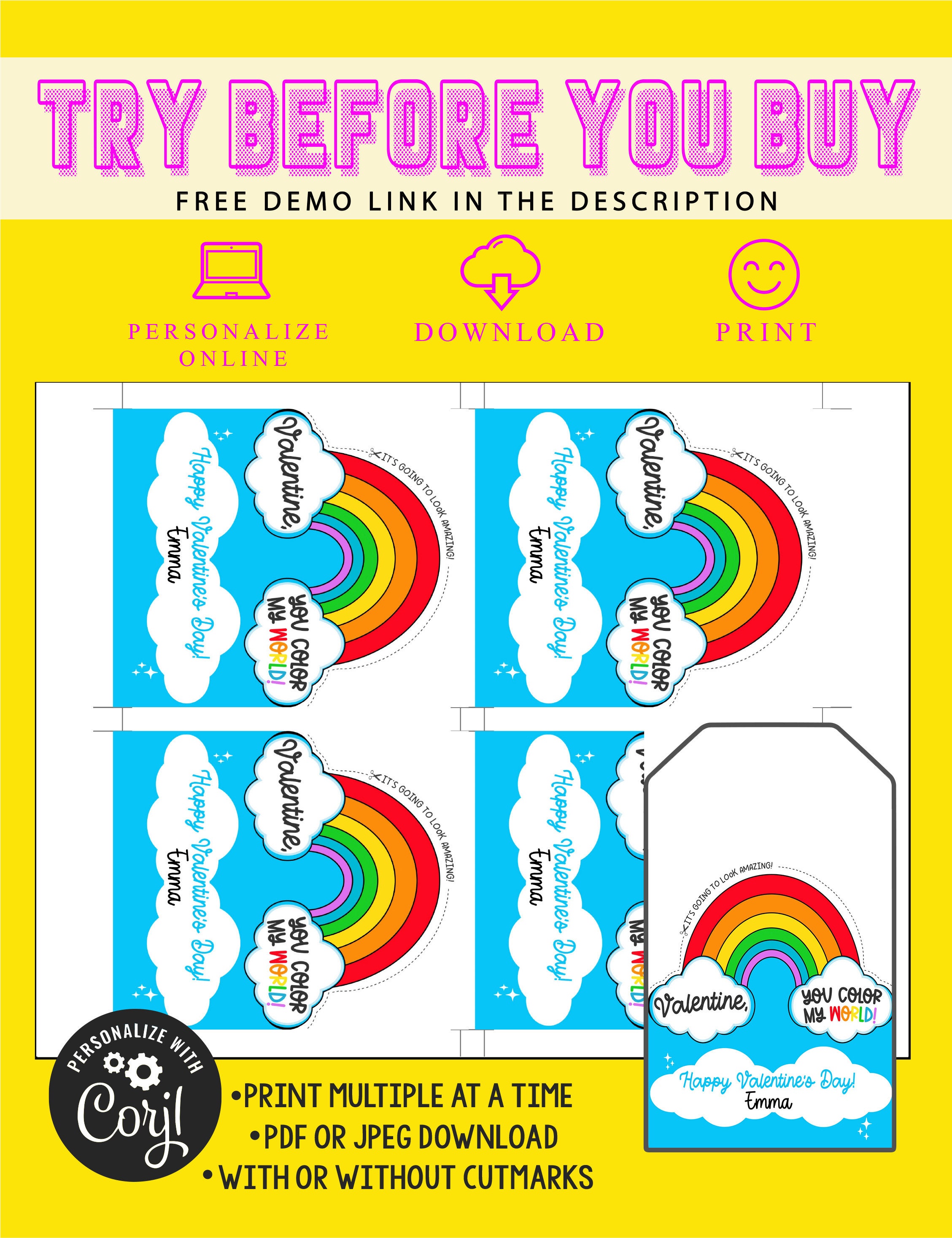 Printable Valentine Cards for Kids, Valentine You Color My World ...