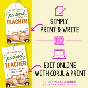 Couldn't Have Picked a Better Teacher Appreciation Tag Fall Editable ...