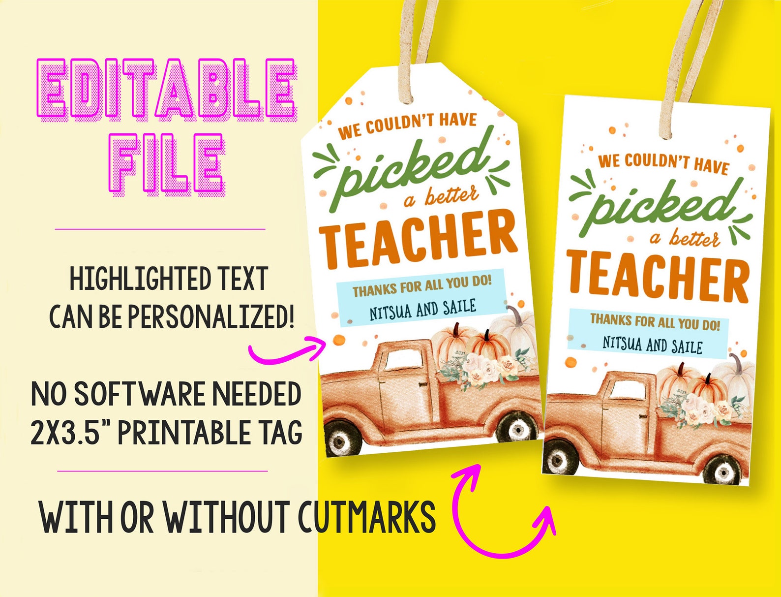 Couldn't Have Picked a Better Teacher Appreciation Tag Fall Editable ...