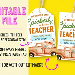 Couldn't Have Picked a Better Teacher Appreciation Tag Fall Editable ...