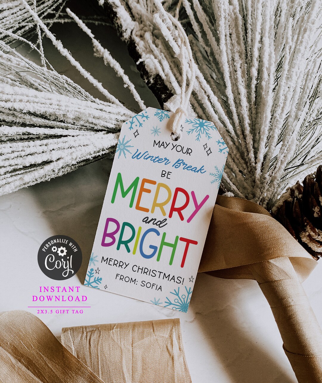Printable Merry & Bright Christmas Gift Tag Editable Teacher - Etsy