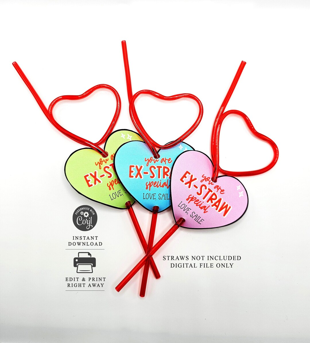Editable Crazy Straw Tags, Valentine Cards for Kids School, You're Ex ...