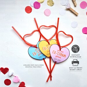 Editable Crazy Straw Tags, Valentine Cards for Kids School, You're Ex ...