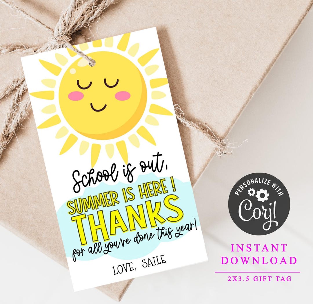 Summer Teacher Appreciation Gift Tag Printable End of Year Thank You ...
