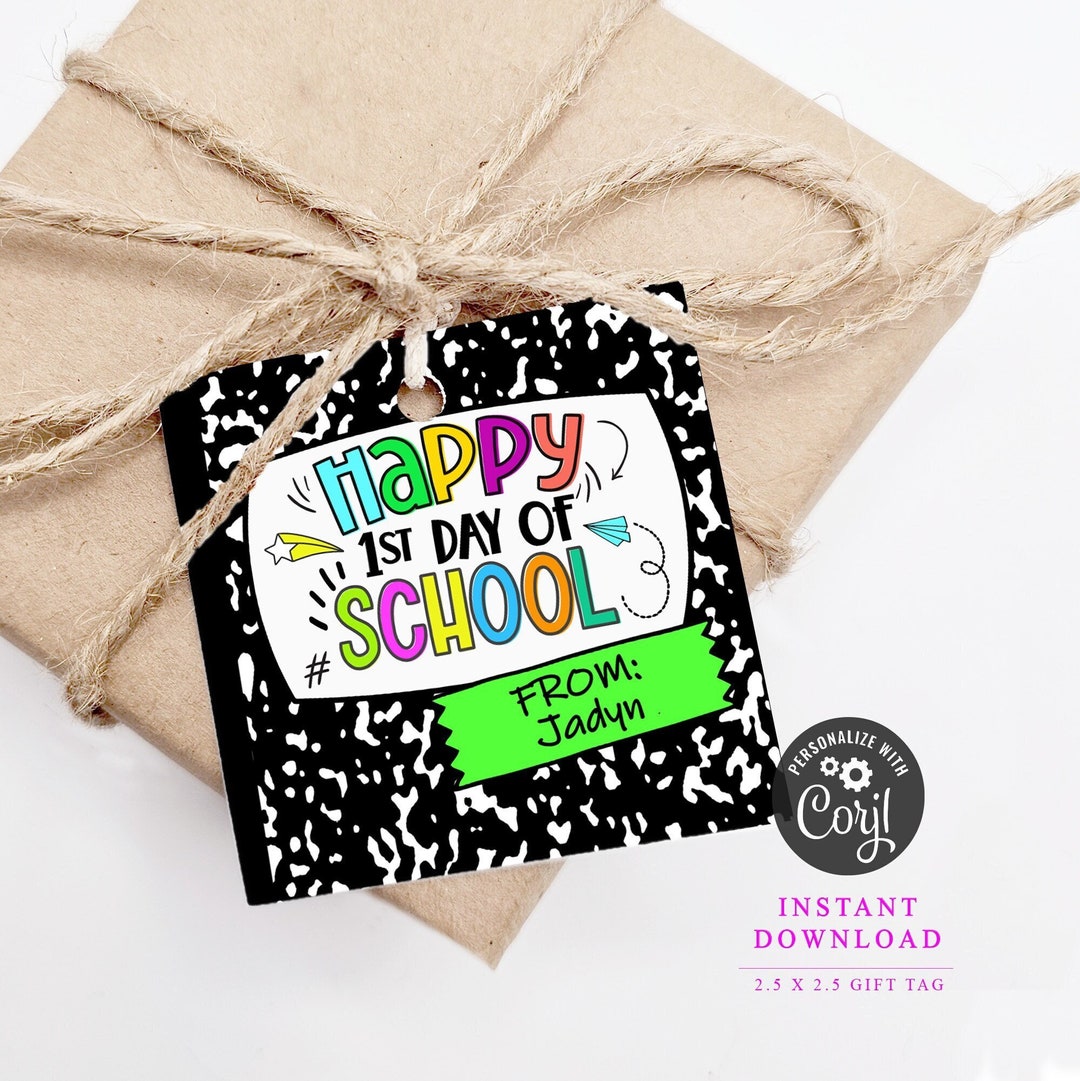 Happy First Day of School Composition Book Gift Tag, Editable Back to ...
