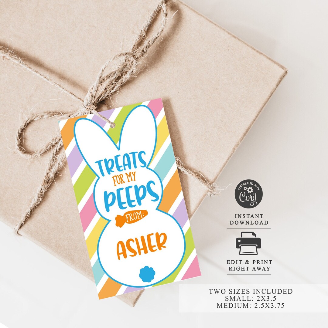 Treats for My Peeps Gift Tag Template, Printable Happy Easter Gift Tag ...