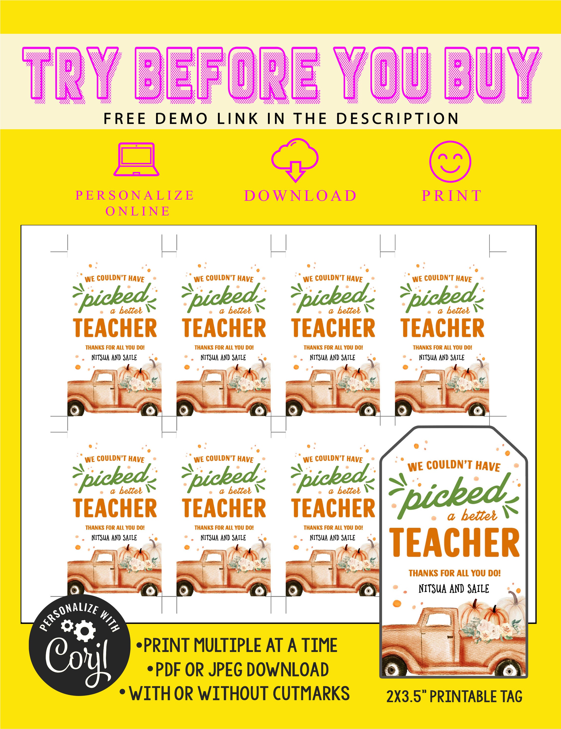 Couldn't Have Picked a Better Teacher Appreciation Tag Fall Editable ...