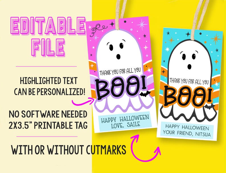 Printable Halloween Gift Tag Thank You for All You Boo Digital Tags ...