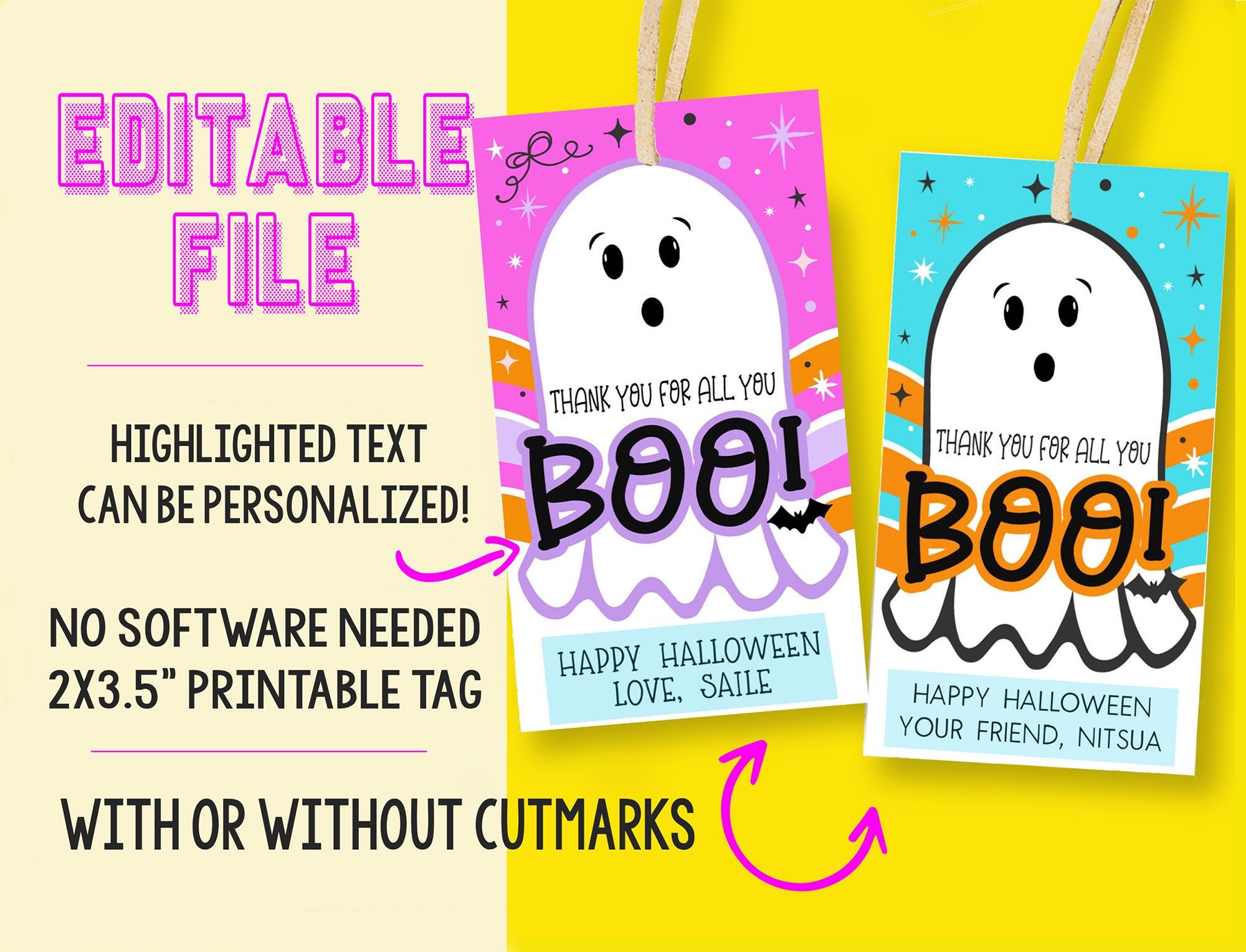 Printable Halloween Gift Tag Thank You for All You Boo Digital Tags ...