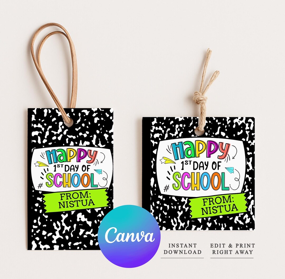 Happy First Day of School Composition Book Gift Tag, Editable Back to ...