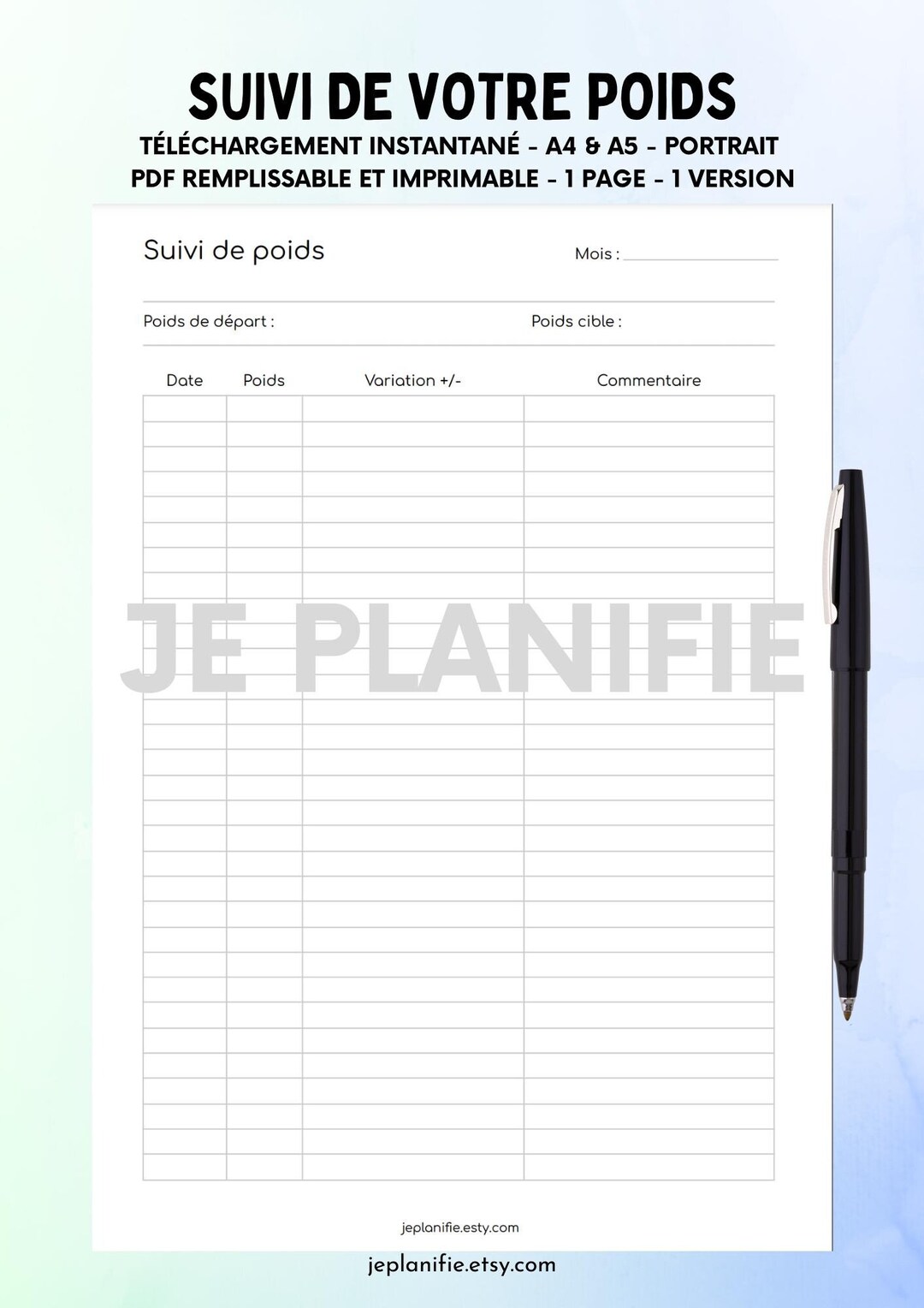Printable, Fillable Weight Tracker, Journal Template, Weight Recording ...