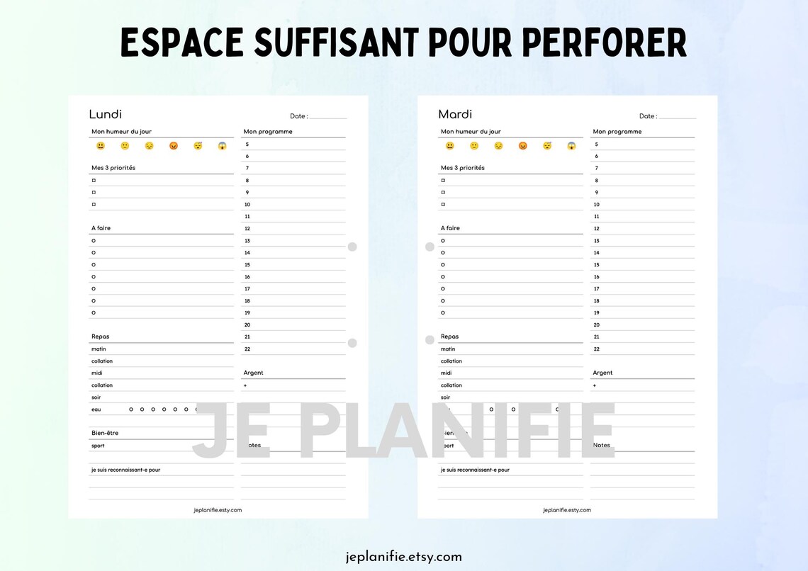 7-day Daily Planner, Fillable, Printable, Minimalist, Instant PDF ...