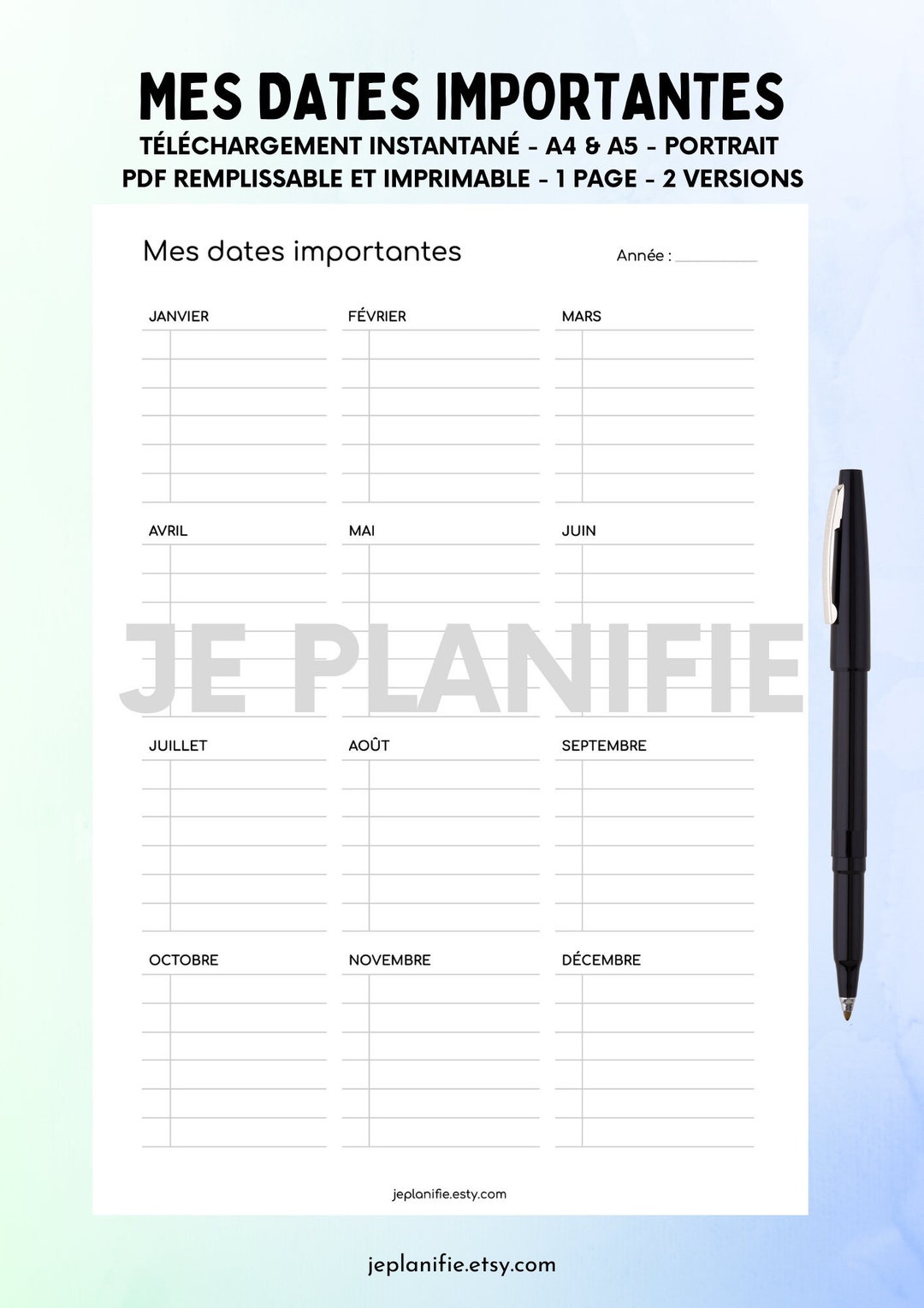 Important Dates of Each Year, Printable and Fillable Pdf, A4 & A5 ...