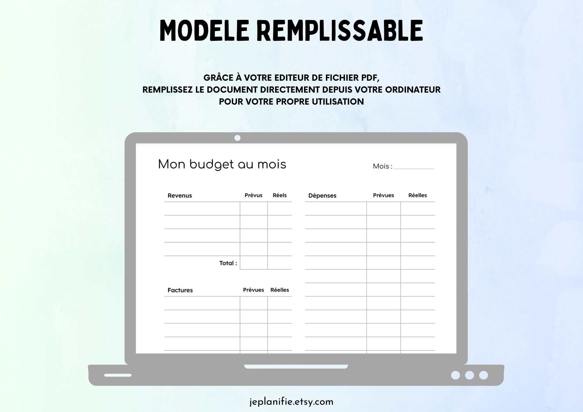 Printable and Fillable PDF Monthly Budget Planner, Template for ...